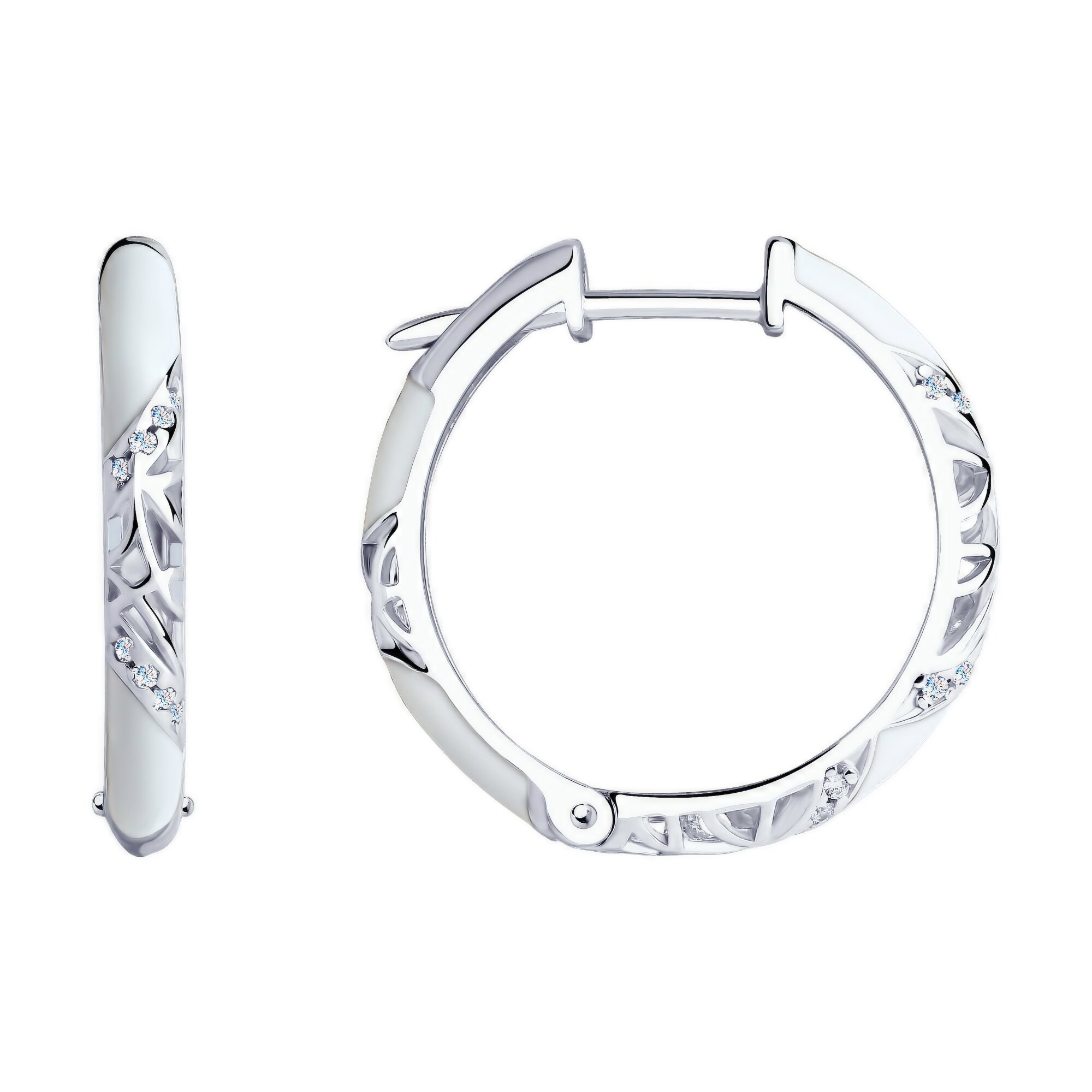 Серьги конго, серебро, 925 проба, родирование, фианит, эмаль