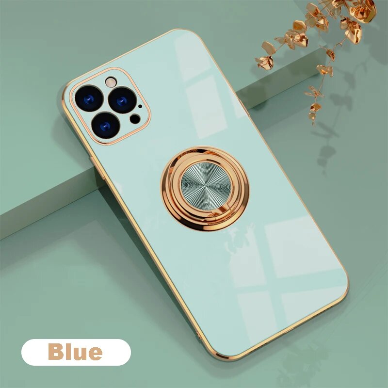 Роскошный мягкий чехол с кольцом-держателем с покрытием для телефона небесно-голубой, For IPhone 11