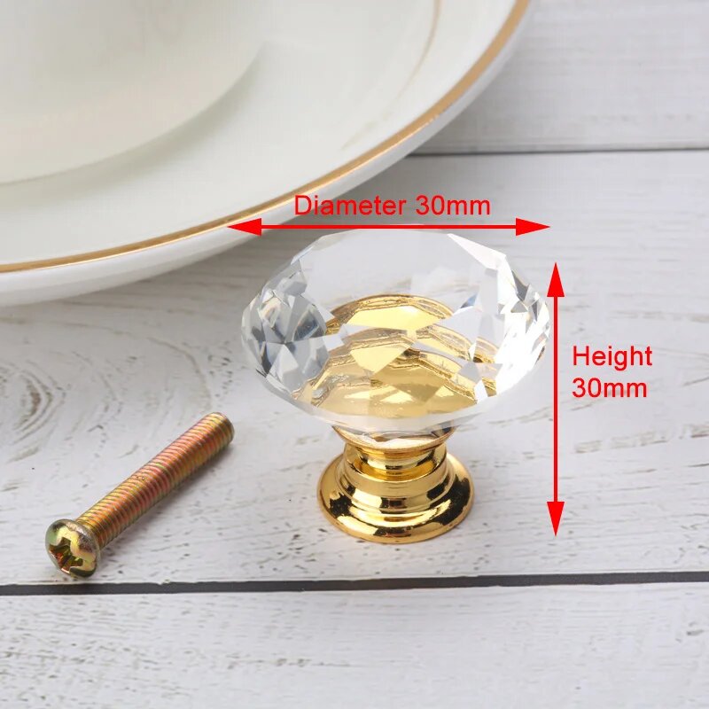 NAIERDI Ручки для шкафов хрустальные золотые 30mm Gold Base