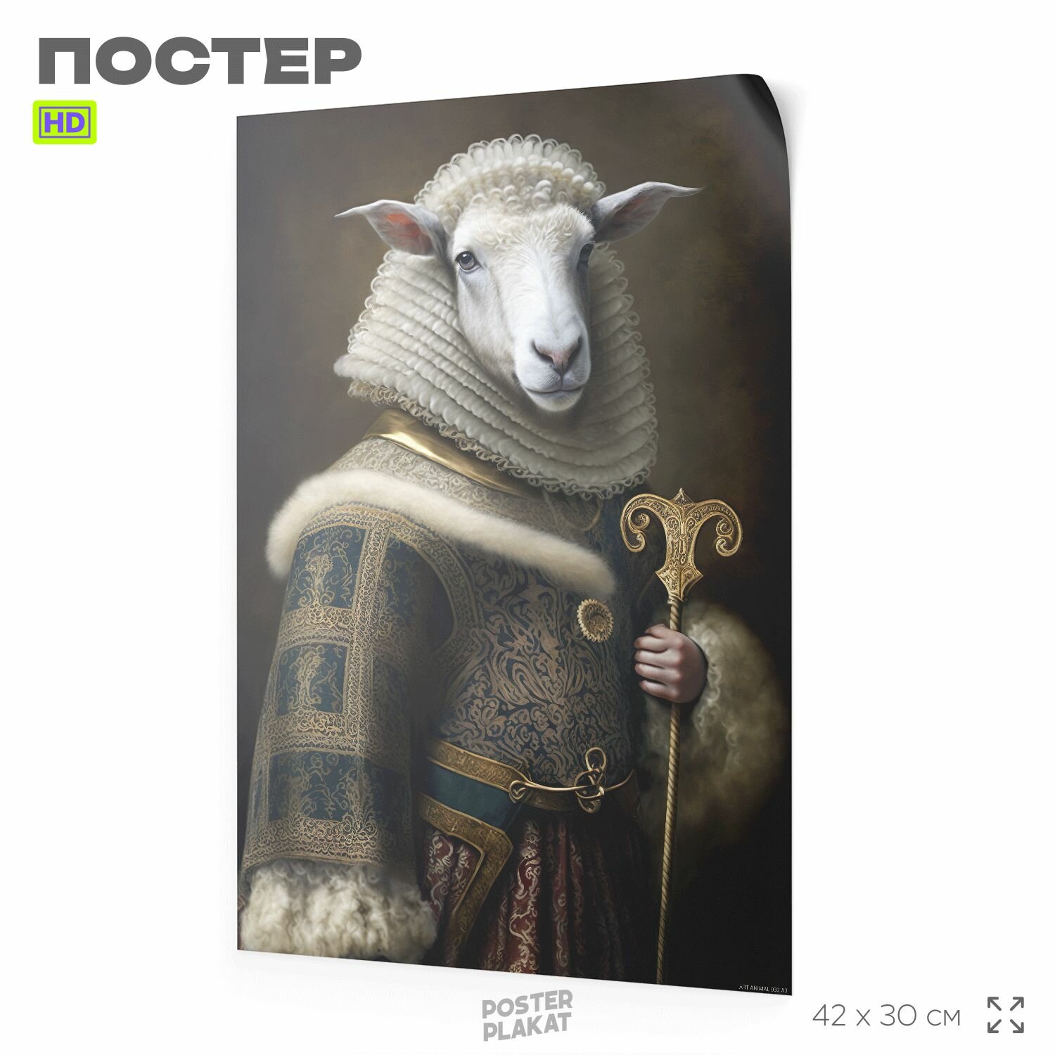 Настенный постер с изображением овцы в средневековом стиле, забавный плакат, А3 (420х297 мм), интерьерный, SilverPlane