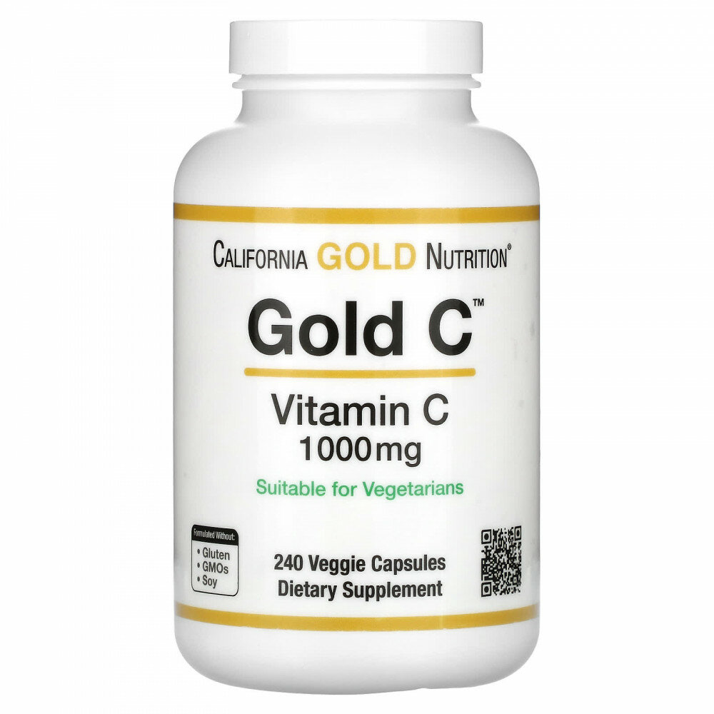 California Gold Nutrition, Gold C®, витамин C класса USP, 1000 мг, 240 растительных капсул
