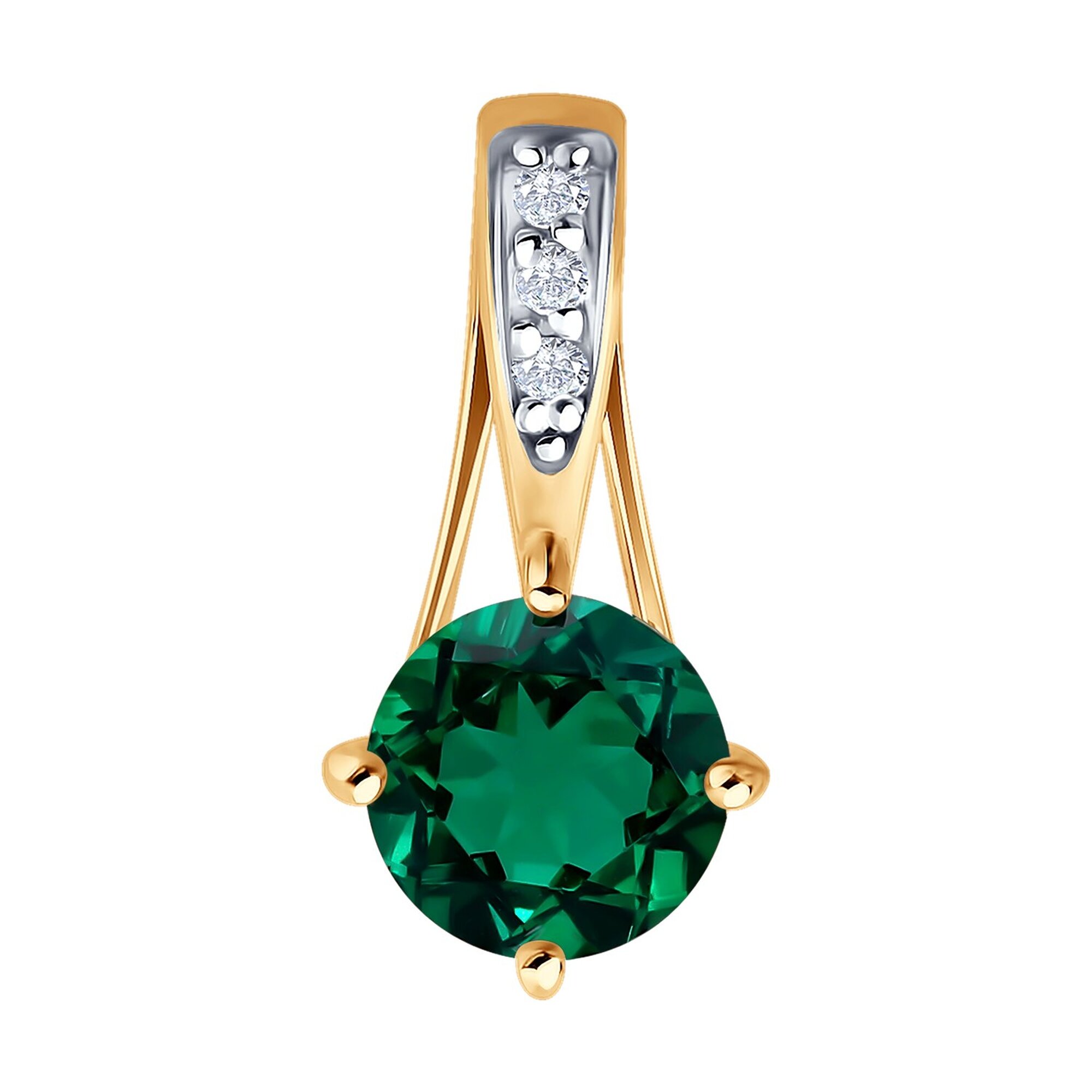 Подвеска, красное золото, 585 проба, изумруд синтетический, бриллиант