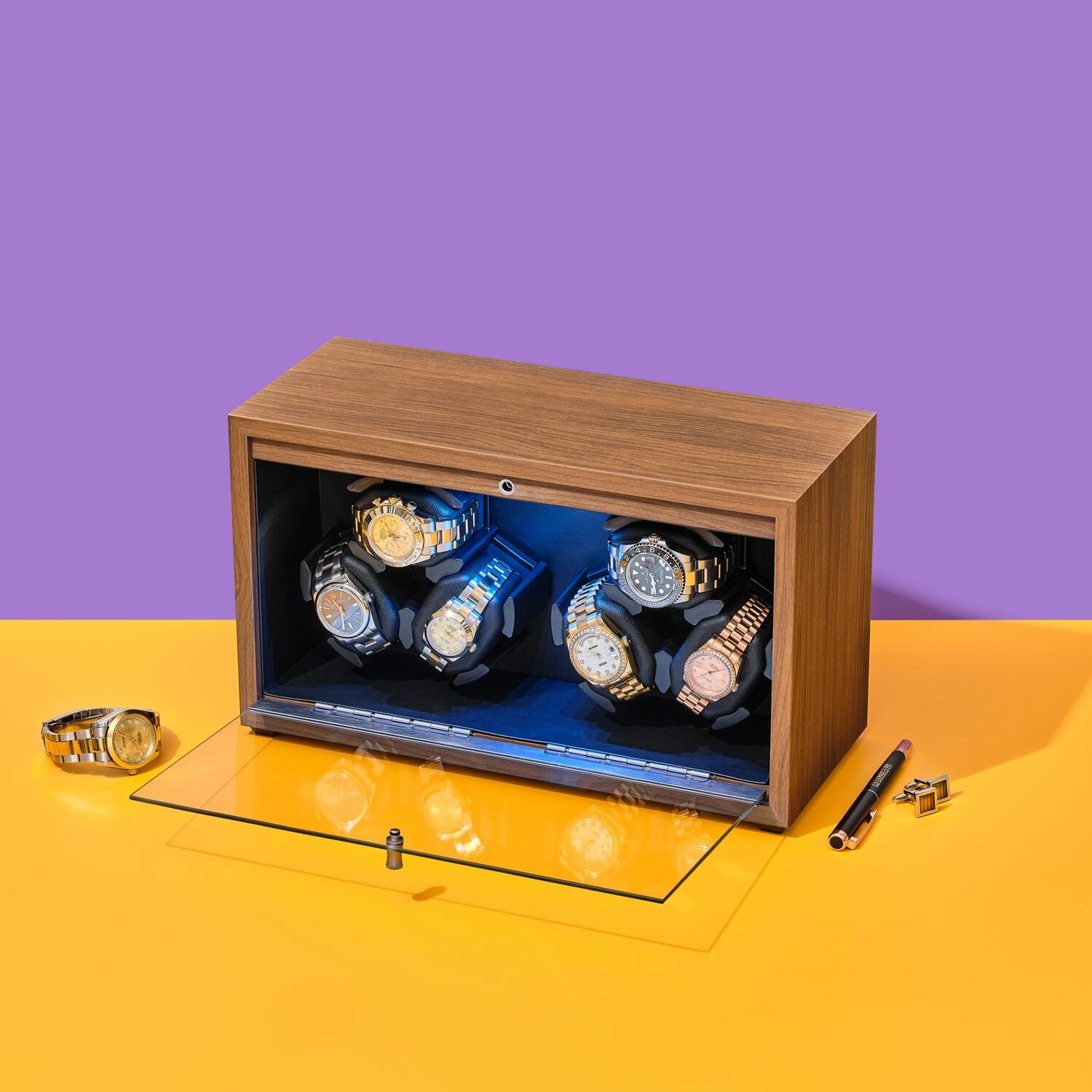 Шкатулка для часов с автоподзаводом деревянная / Коробка для подзавода наручных механических часов / Виндер Silber-26-Br