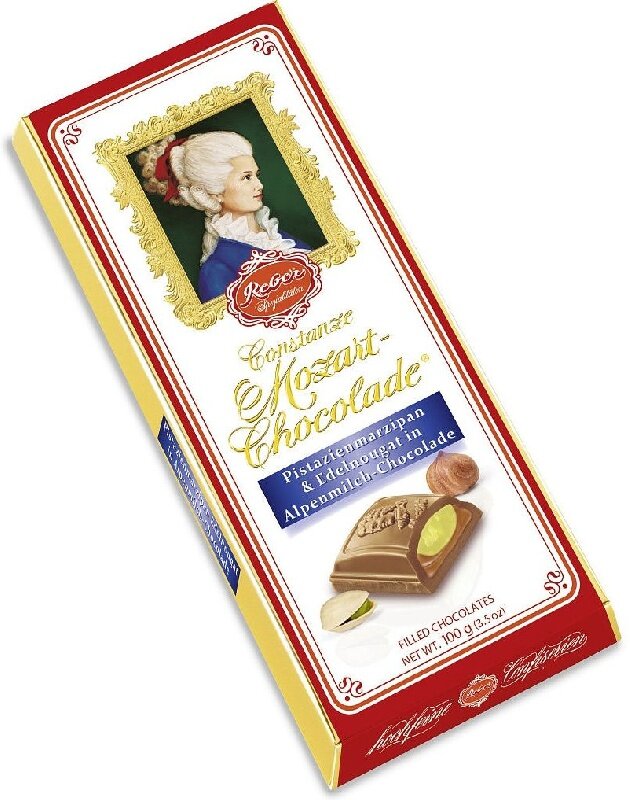 Шоколад REBER 4002 молочный AlpenVollmilch с ореховым пралине и фисташковым марципаном /картон/ 100г