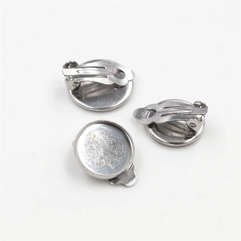 12 мм 10 шт./лот из нержавеющей стали материал клипсы для ушей, нержавеющая сталь серьги основа Камея поднос для ювелирных изделий