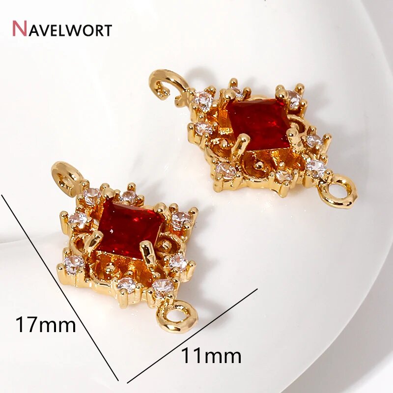 Золотые позолоченные квадратные подвески с цирконием NAVELWORT 2/4/6 шт 4 pieces, 18K gold plated