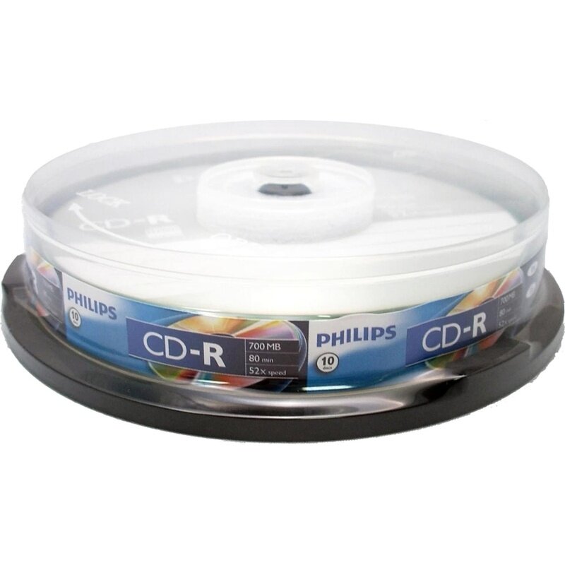 Носители информации CD-R Philips 700 Mb, Скорость записи 52х, Cake Box, 10 шт (CR7D5SB10/97)