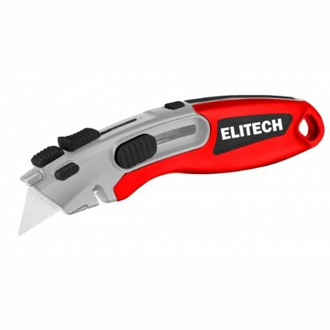Нож строительный ELITECH 410601 (трапецевидное лезвие, фиксация лезвия в 2 положениях, цинк и TPR покрытие)