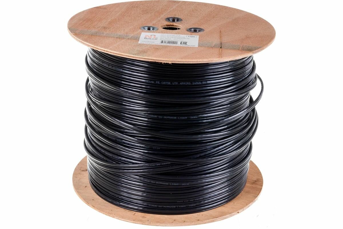 Кабель с одножильным тросом Netlink омедненный NL-CCA UTP 4PR 24 AWG CAT5е 305м внешний УТ-00000566