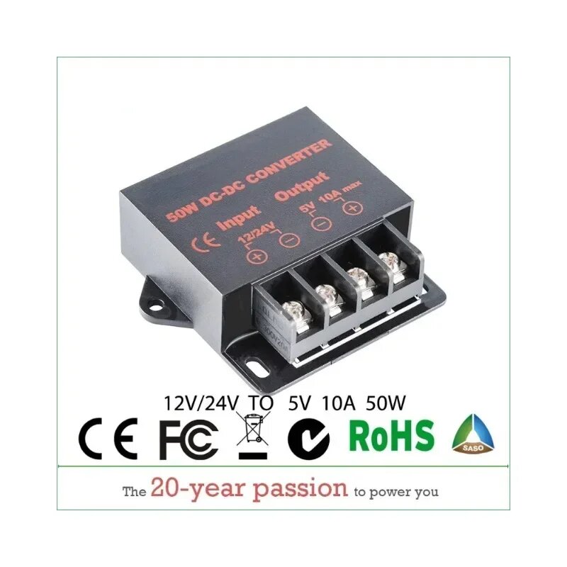 Конвертер напряжения waohei 12В в 5В 10А 12V 24V to 5V 10A