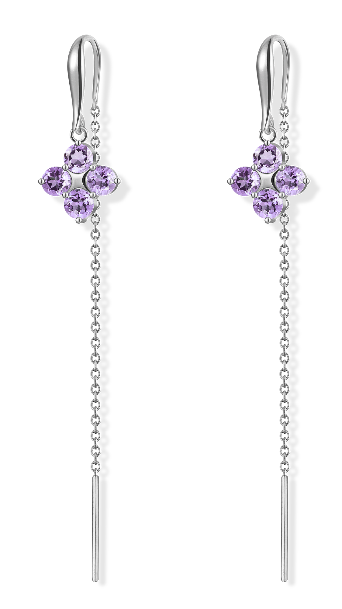 Серьги цепочки, серебро, 925 проба, аметист