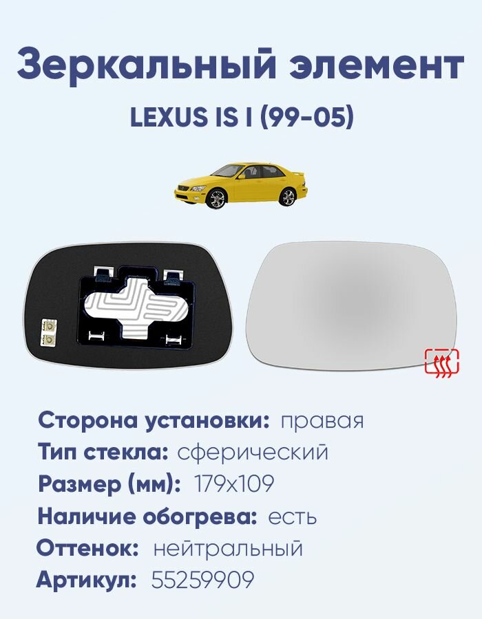 Зеркальный элемент правый LEXUS IS I (99-05) сфера нейтральный с обогревом