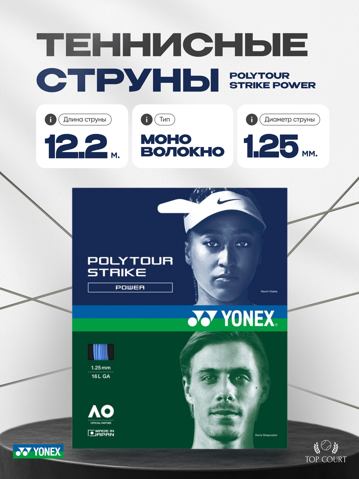 Теннисные струны Yonex Polytour Strike Power Blue 1.25, 12.2м