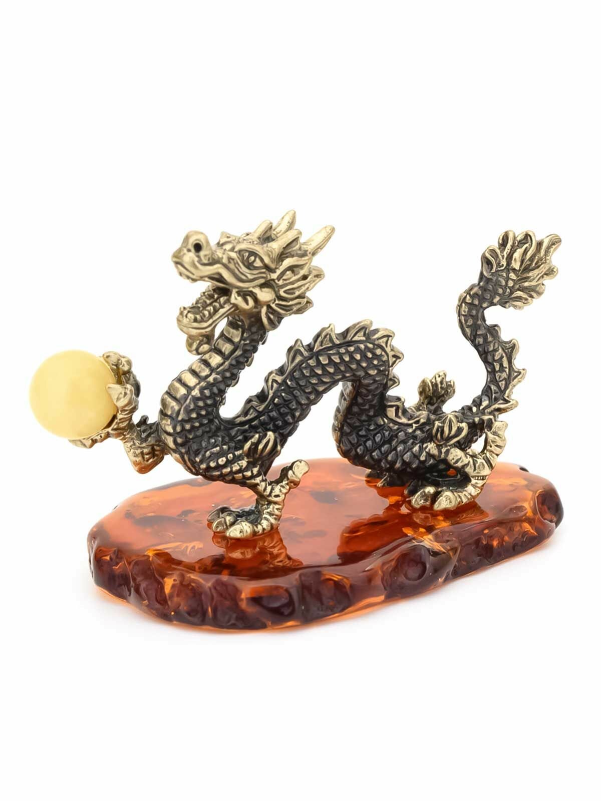 Сувенирная фигурка - Дракон с шаром, Балтийский Янтарь, 4 см