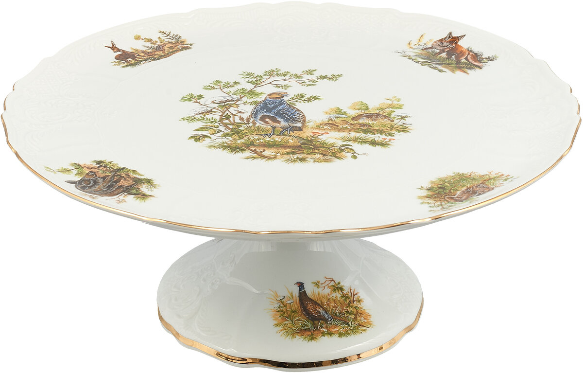 Блюдо для торта на ножке 32 см; "Bernadotte", декор "Охотничьи сюжеты", Thun/ БТФ0067