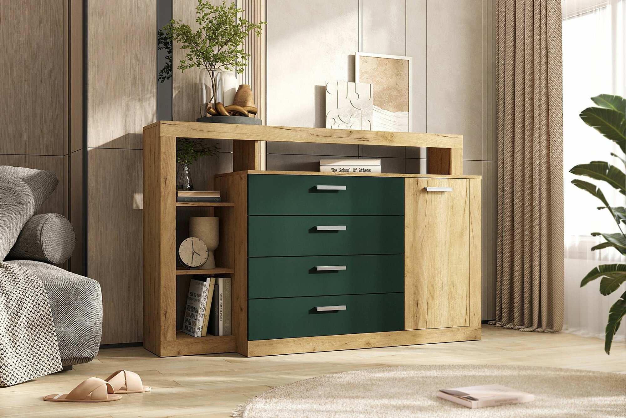 Комод Ангара Изумрудный/Дуб Крафт