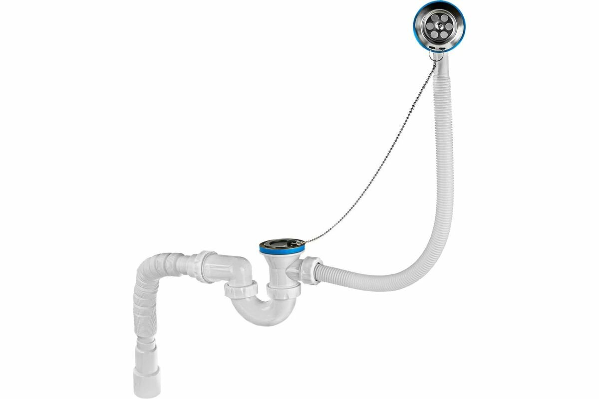 Сифон для ванны прямоточный, для выпуска 50 мм, с гофротрубой 40x40/50