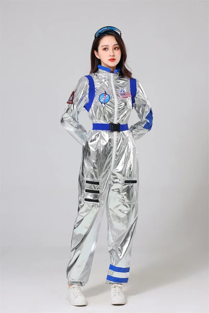 Серебряный костюм космонавта из полиэстера, взрослый M, Adult female blue
