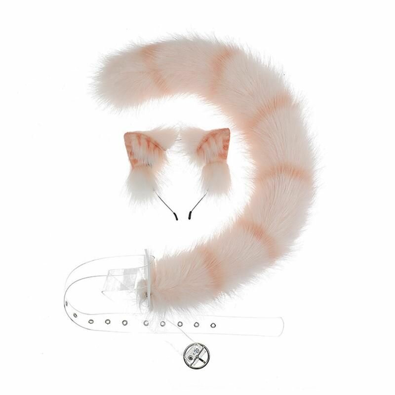 Регулируемый набор для косплея: ушки и хвост из искусственного меха, Розовый