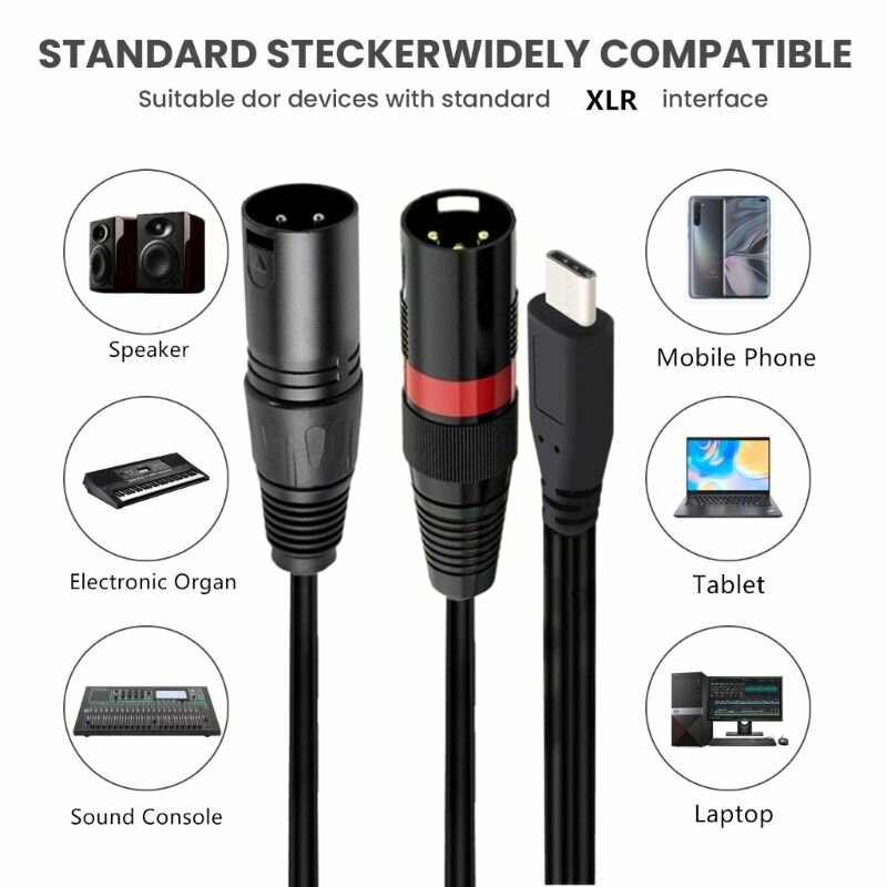 Цифровой аудиокабель усилителя мощности мобильного телефона TYPE C для подключения к двойному XLR-разъему