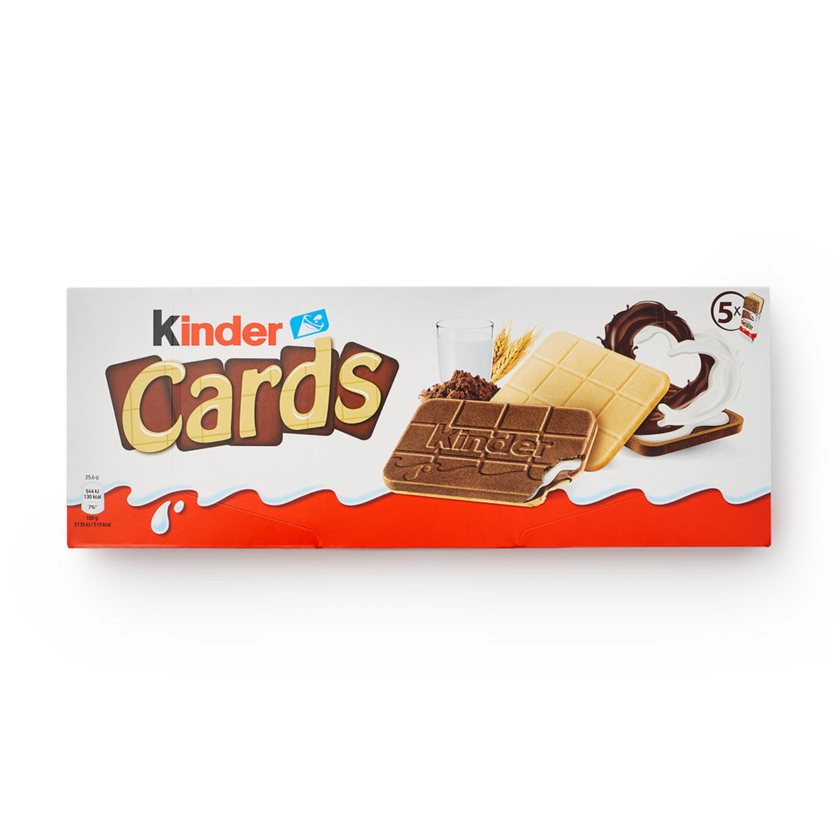 Вафли тонкие Kinder Cards с какао-молочной начинкой, в картонной коробке, 128 г