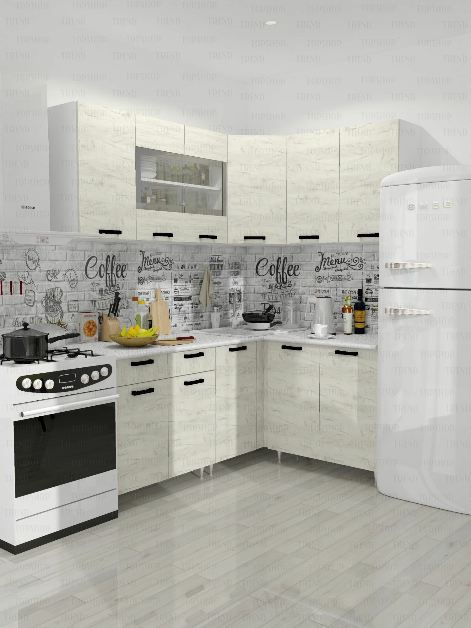 Кухонный гарнитур 180х140 см, Крафт белый /Антарес