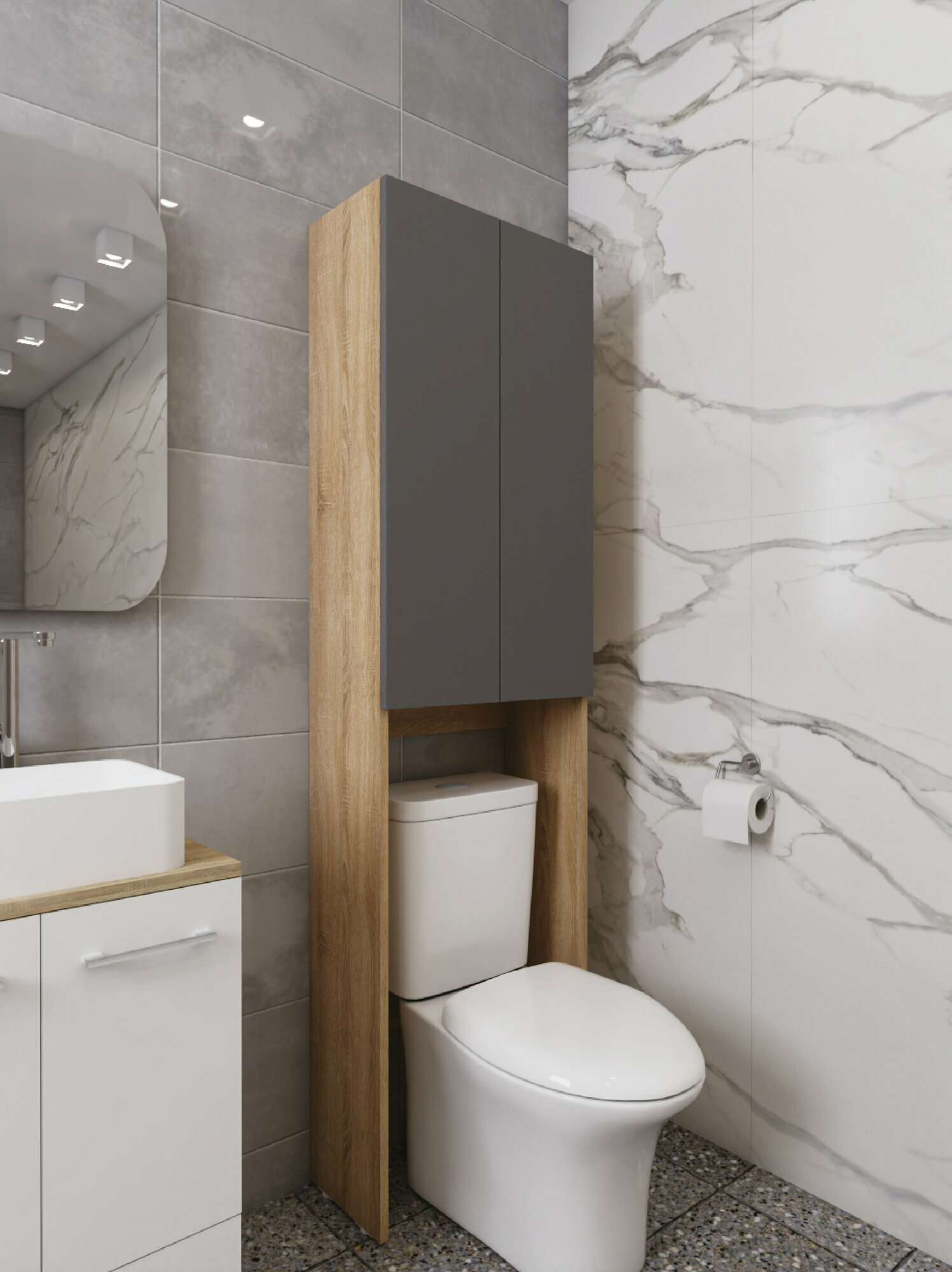 Шкаф-пенал над унитазом Дуб-Графит