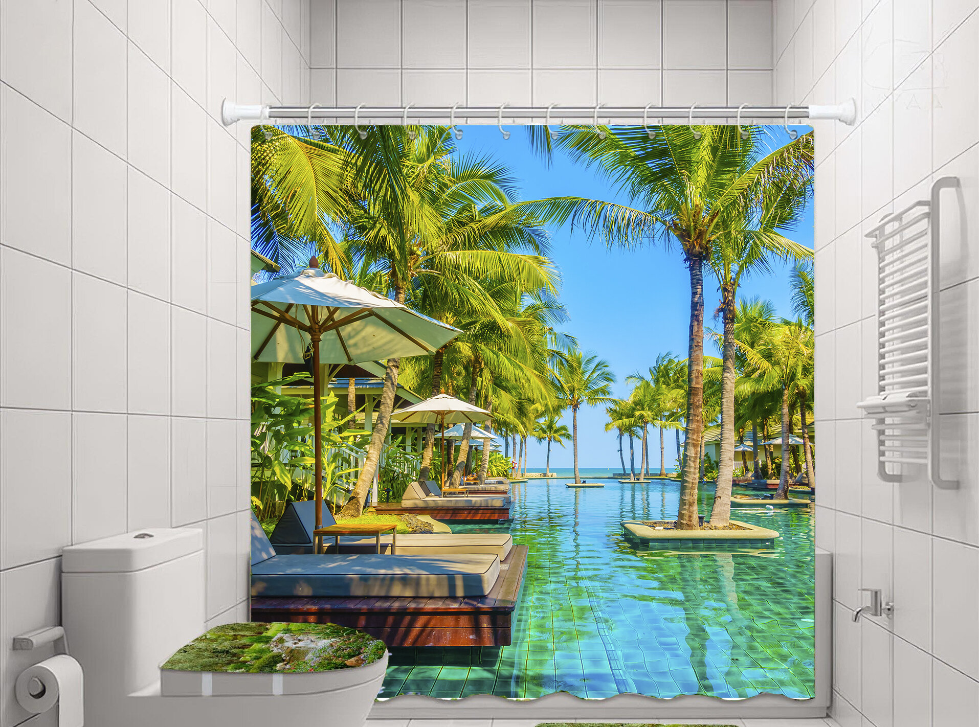 Штора (занавеска) для ванной / душа водоотталкивающая тканевая с кольцами 180 x 180 см Отель