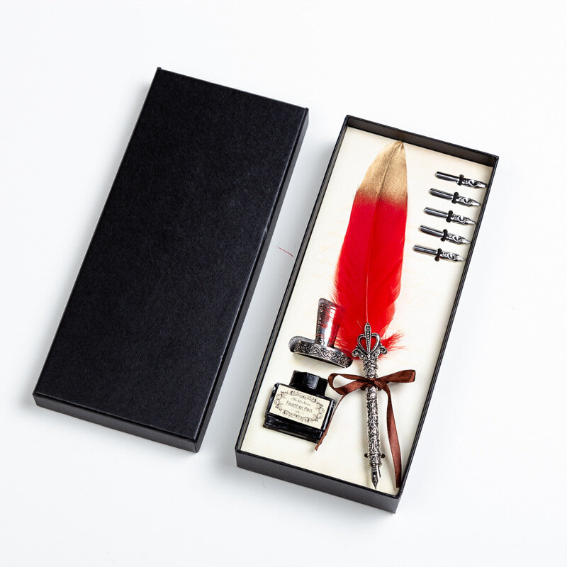 Набор перьевых ручек в европейском стиле, винтажная корона, подарочная коробка, ручка с наклонным пером, держатель для ручки, набор перьевых ручек с резьбой, оптовая продажа