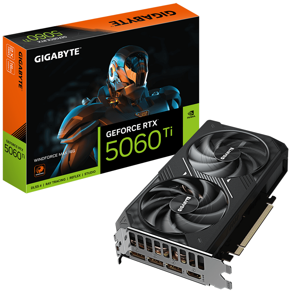 Видеокарта Gigabyte RTX5060Ti WINDFORCE MAX 16GB GDDR7 128bit 3xDP HDMI 2FAN RTL