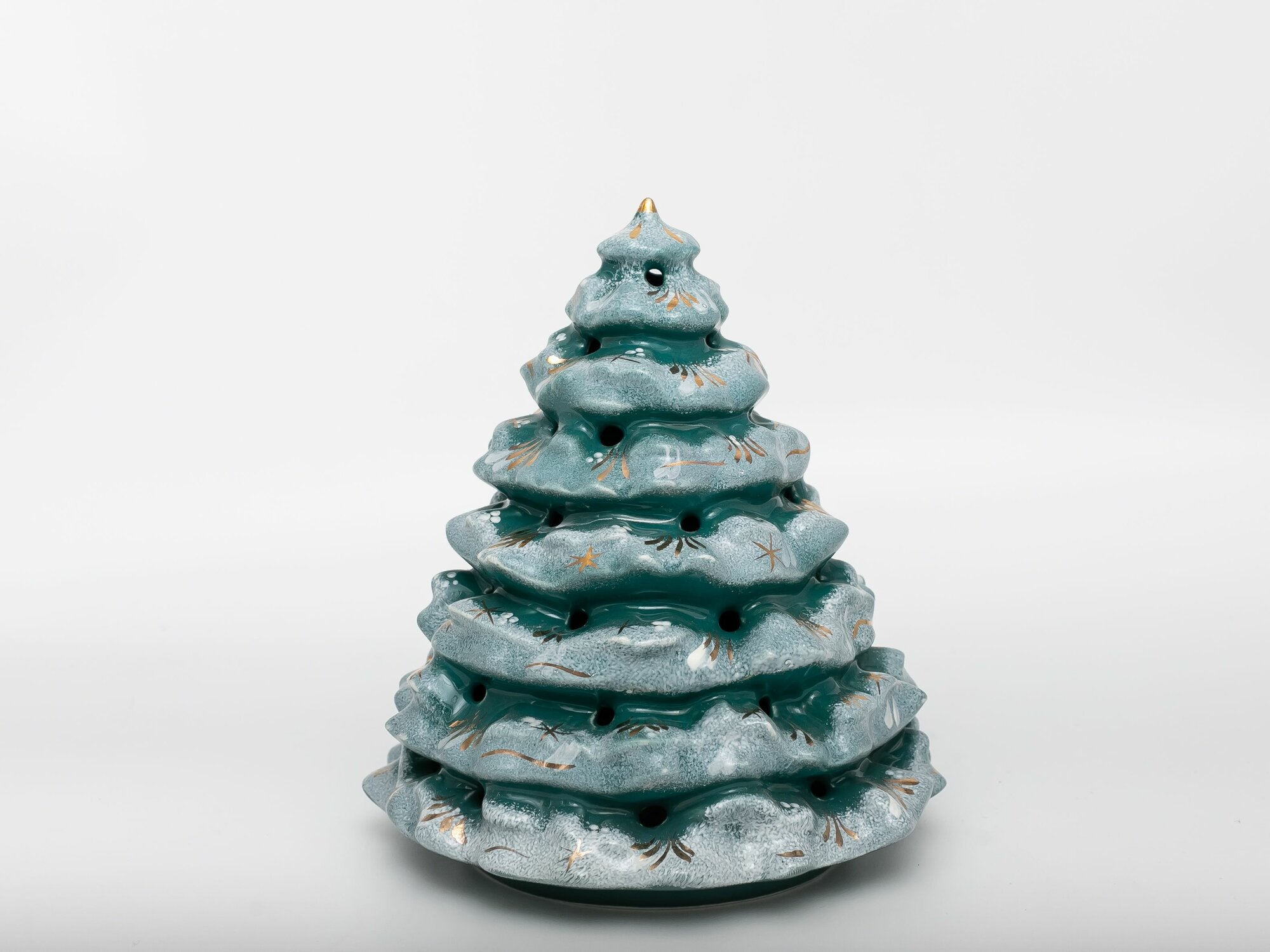 Скульптура Елочка с подсветкой зеленая кобальт краски золото гжель ручная роспись