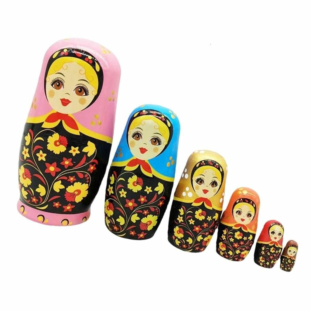 Русская деревянная матрёшка, 6 слоёв, ручной росписи, Розовый
