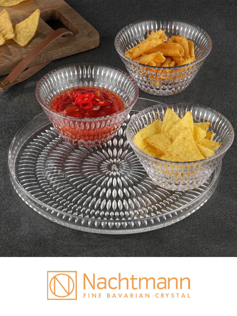 Набор Nachtmann Ethno тарелка 22 см, 3 салатника 11 см, бессвинцовый хрусталь