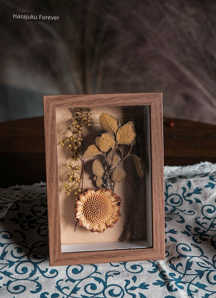 Готовая рамка с сухоцветами роза, готова к использованию для интерьера, стиль 1