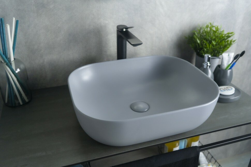 Раковина Gid Gm1302 53336 накладная серая матовая 50x40x14