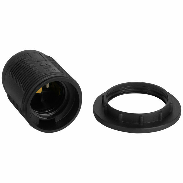 Патрон Е27 люстровый с резьбовой втулкой и кольцом, черный, подходит для светильников