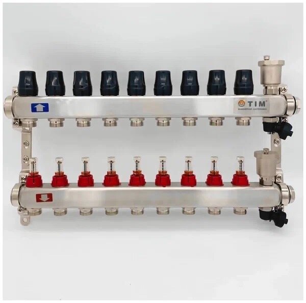 Коллектор TIM на 9 выхода из нержавеющей стали с расходомерами