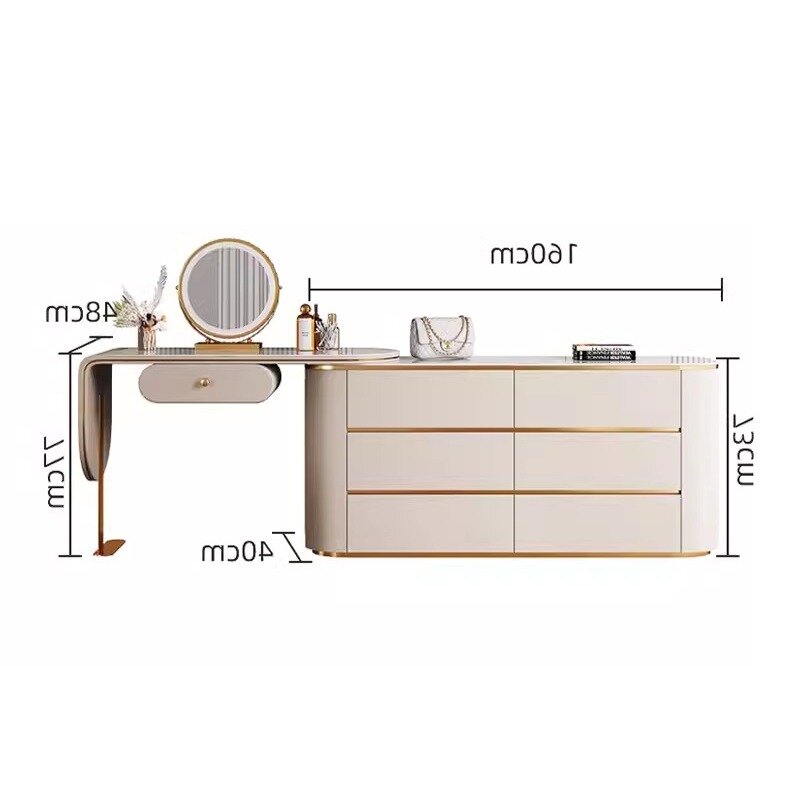 Туалетный столик с комодом 160 см Rocie (Стол с комодом / 120см / левый / с зеркалом)