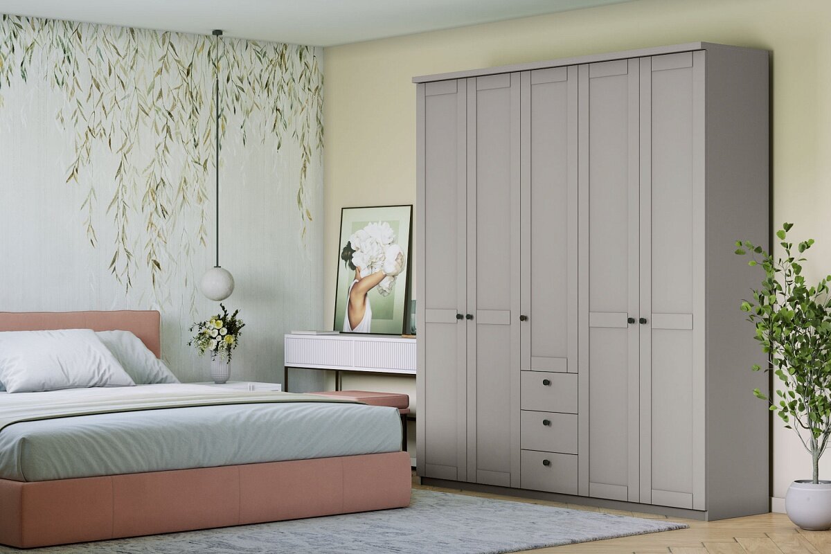 Шкаф распашной МебельЛэнд24 София РАХ - 13 МДФ Кашемир 200x50x220 бежевый для одежды пятидверный с 3 ящиками