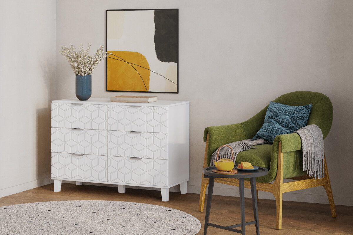 Комод Марвин 7 фрезеровка 2 Белый для документов для книг для обуви для одежды для посуды 140*80*40