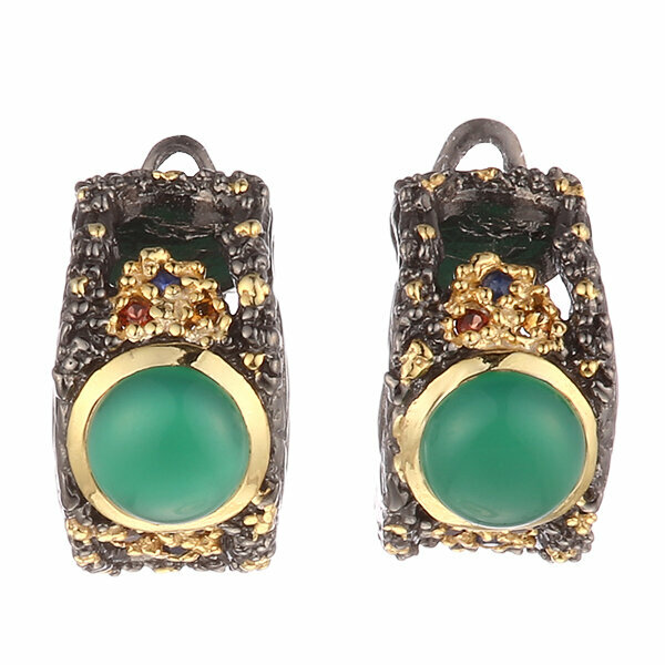 Серьги ЗлатаМира, серебро, 925 проба, сапфир, цитрин, гранат, агат