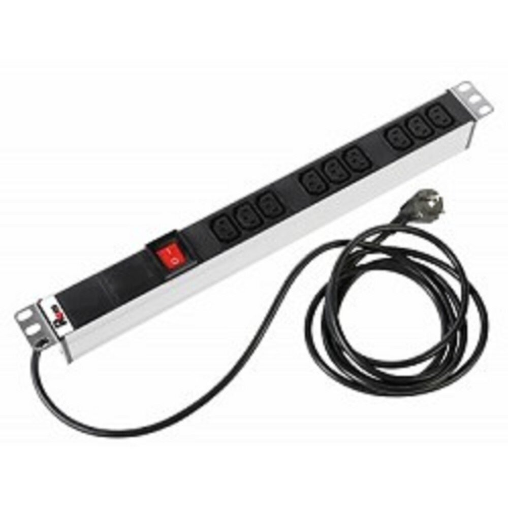 ЦМО Блок розеток Rem-16 с выкл, 9 IEC 60320 C13, 16A, алюм, 19", шнур 3 м. (R-16-9C13-V-440-3)