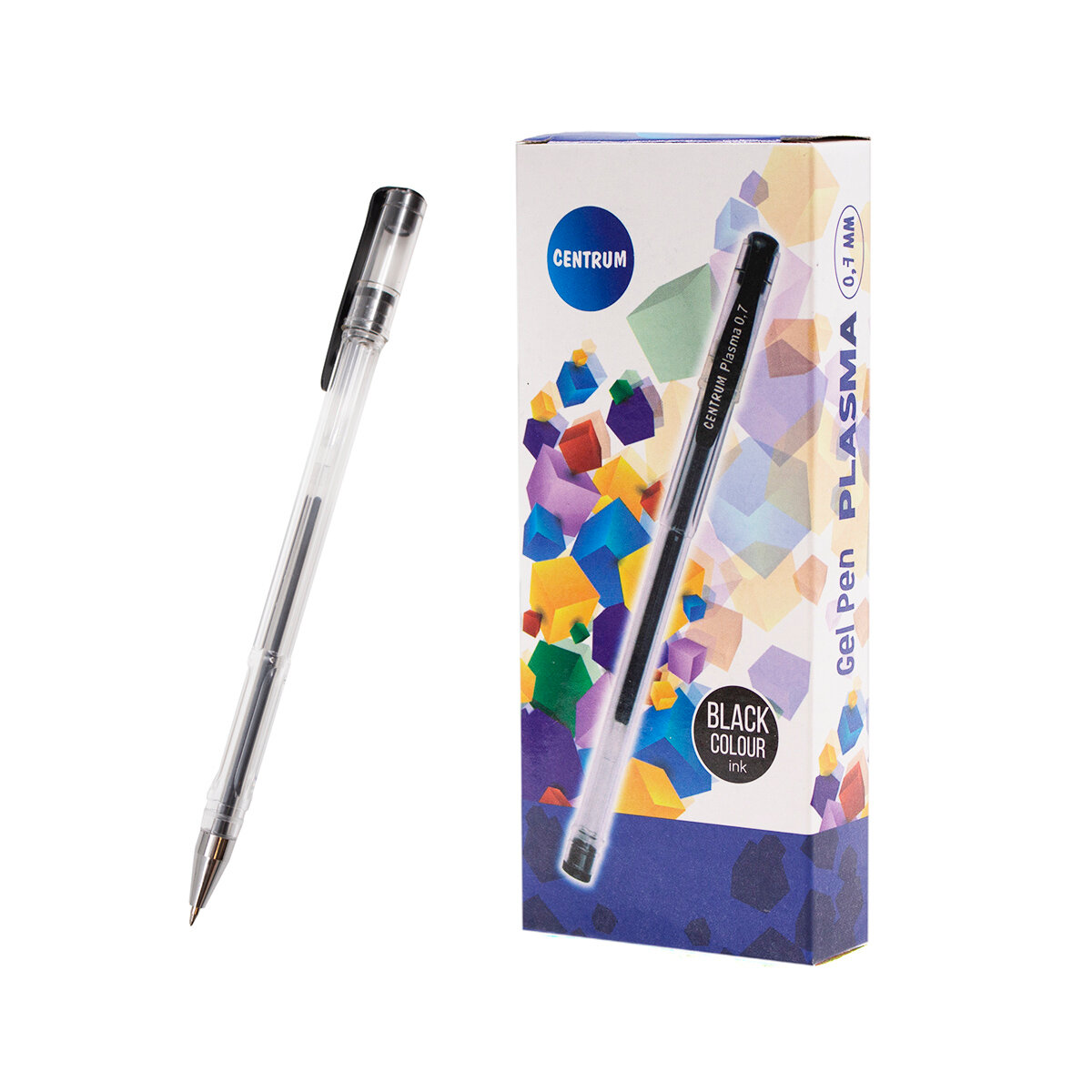 Ручка гелевая черная 'PLASMA', 12 шт, 0,7 мм, с металлическим наконечником, Centrum
