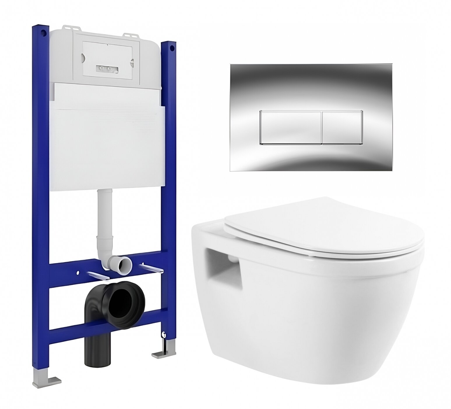 Комплект 3 в 1 инсталляция Enio Tecnico 50 EN8050050 + Унитаз подвесной BelBagno Loto BB070CHR/SC + кнопка хром Rettangolo