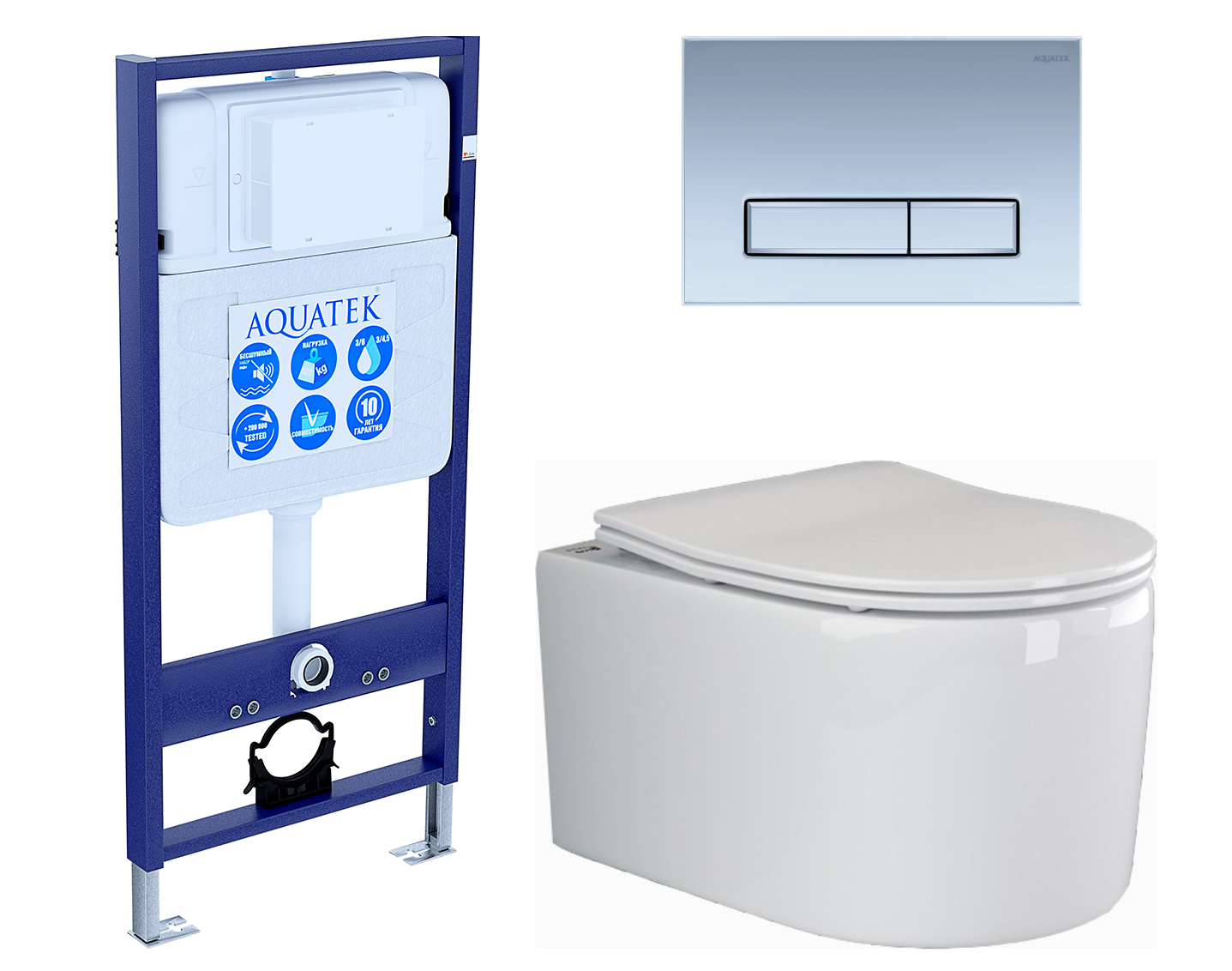 Комплект 3 в 1 инсталляция Акватек Standart 50 + Унитаз подвесной Ceramica Nova Moments CN3003 с кнопкой хром матовой INS-0000012 + CN3003 + KDI-0000024
