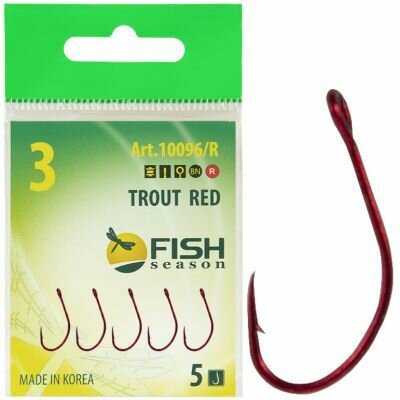 Крючки рыболовные Fish Crystal TROUT Red 10096R # 05, с большим ухом, красные (5шт)