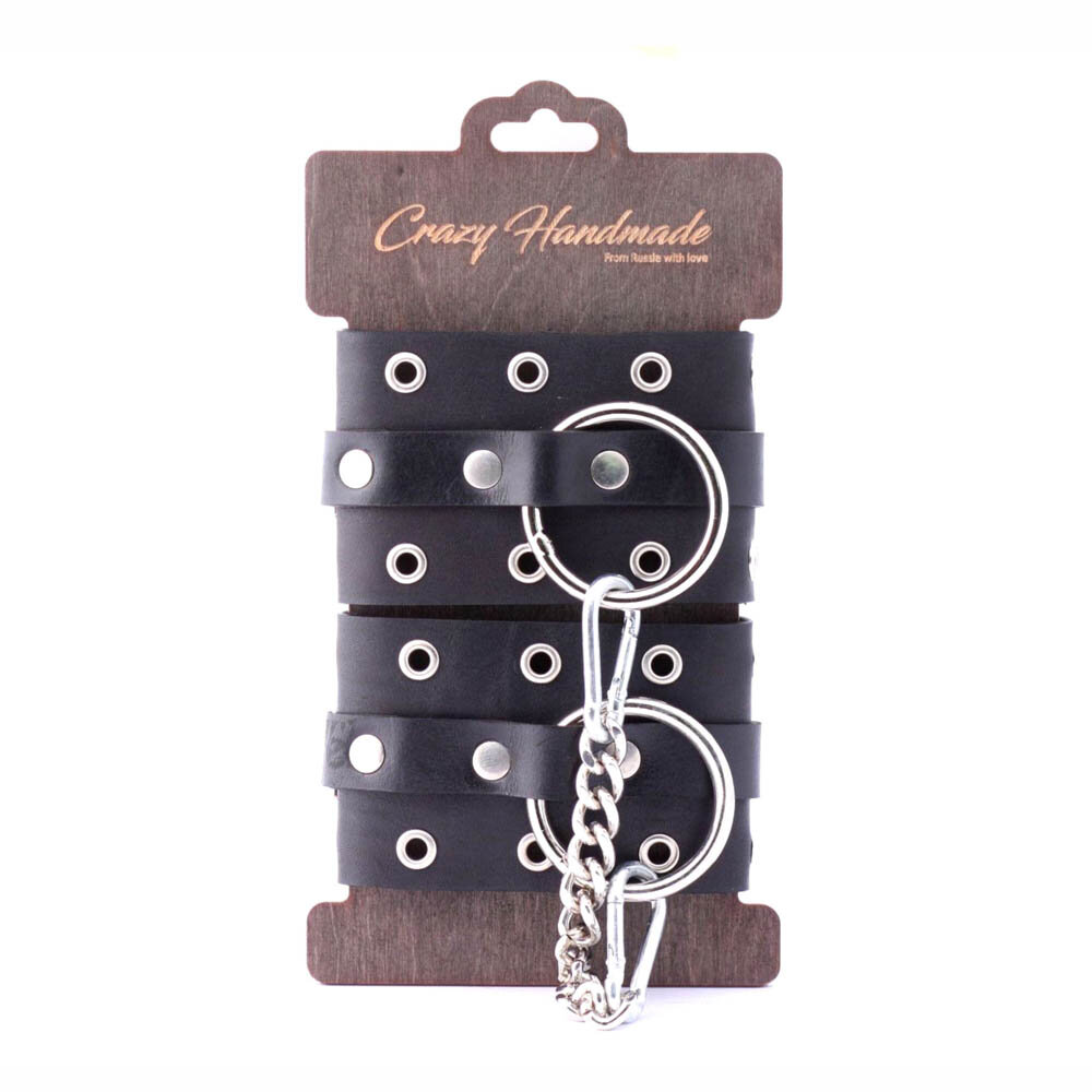 Оковы с люверсами «Crazy HandMade» из натуральной кожи, черные