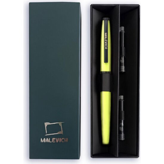 Ручка перьевая Малевичъ с конвертером, перо EF 0,4 мм, набор с двумя картриджами (индиго, черный), цвет: зеленая мята