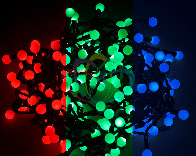Гирлянда светодиодная Мультишарики д.23 мм, 10 м, 80 LED RGB, черный ПВХ, IP65, быстрая смена цвета, 230В, Neon-Night, I