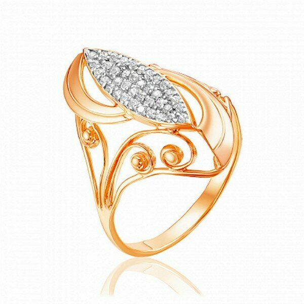 Кольцо широкое, тонкое JEWELIN, красное золото, 585 проба, фианит